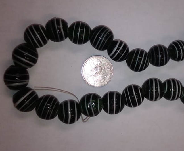 Round Transparent Dark Green with White Spiral Stringer Beads